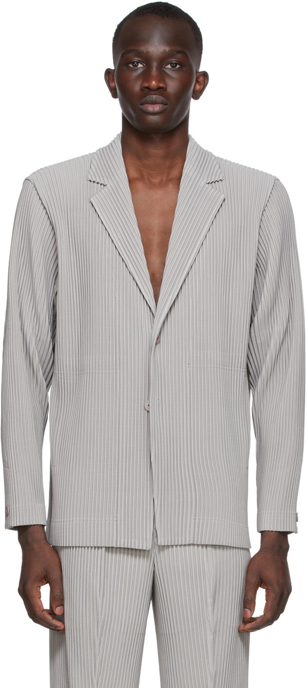Buy Issey Miyake Blue Tailored Pleats Blazer - 11-silver Gray At